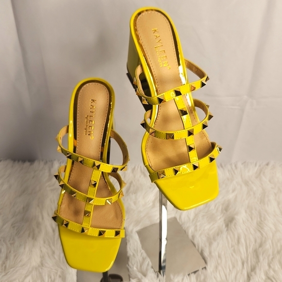 KAYLEEN By Los Angeles | Shoes | New Stud Lime Green Heel Sandals ...